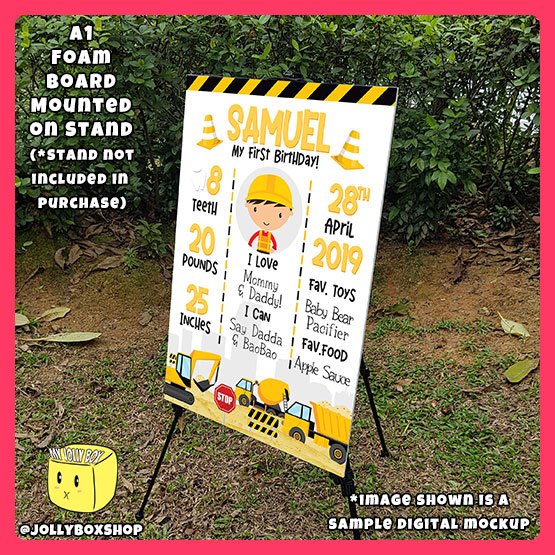 Cute Personalized Construction Theme Milestone Board