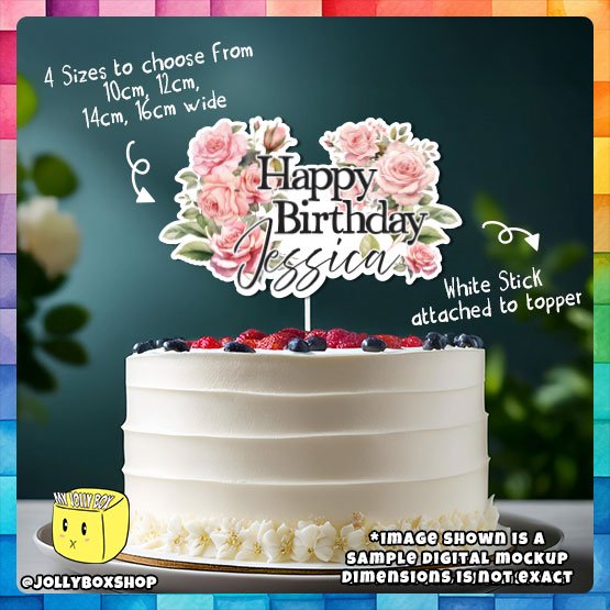Personalize Pink Roses Theme Cake Topper For Custom Birthday Cake ...